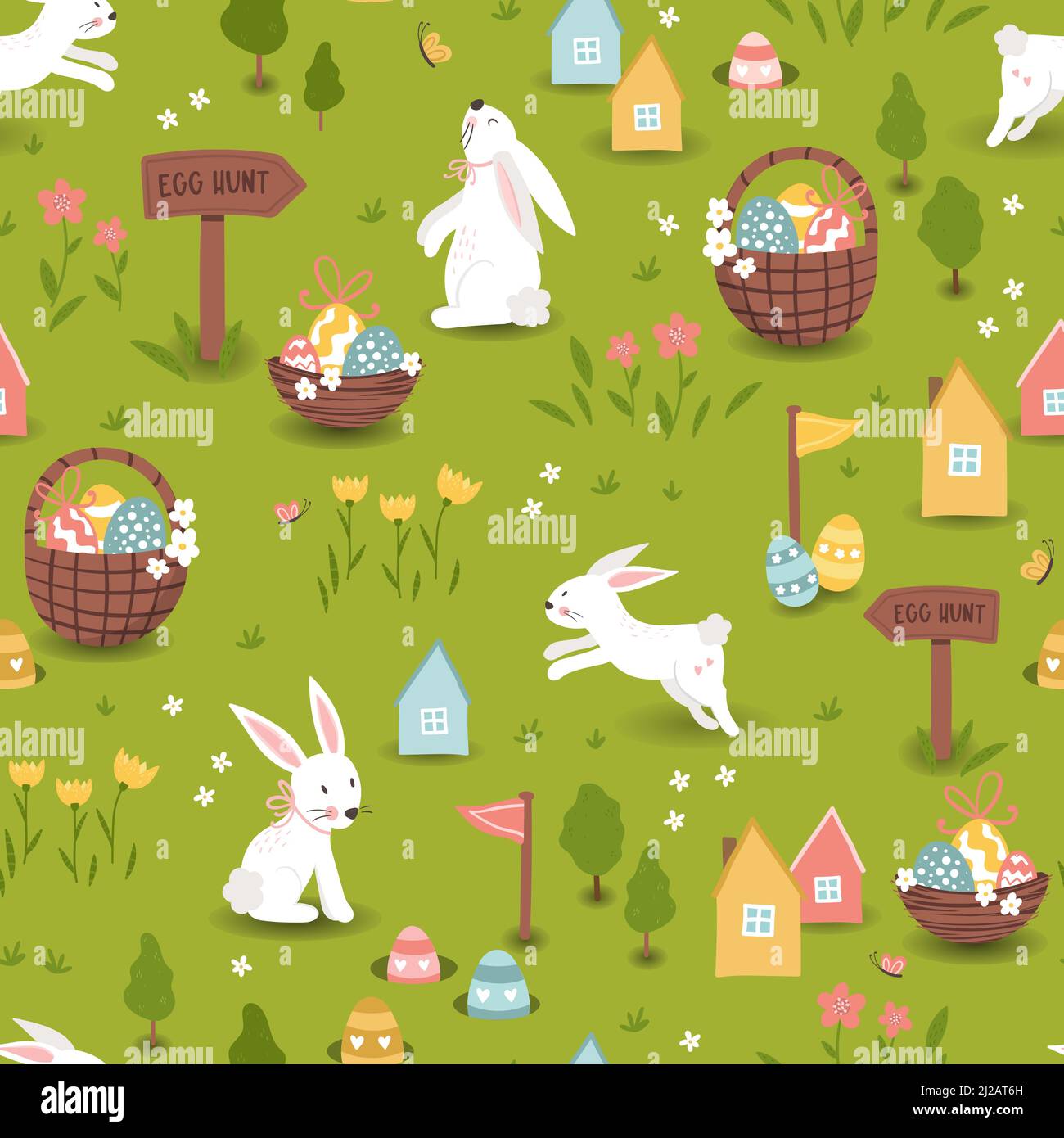 Cute Easter Egg hunt design for children, hand drawn with cute bunnies ...