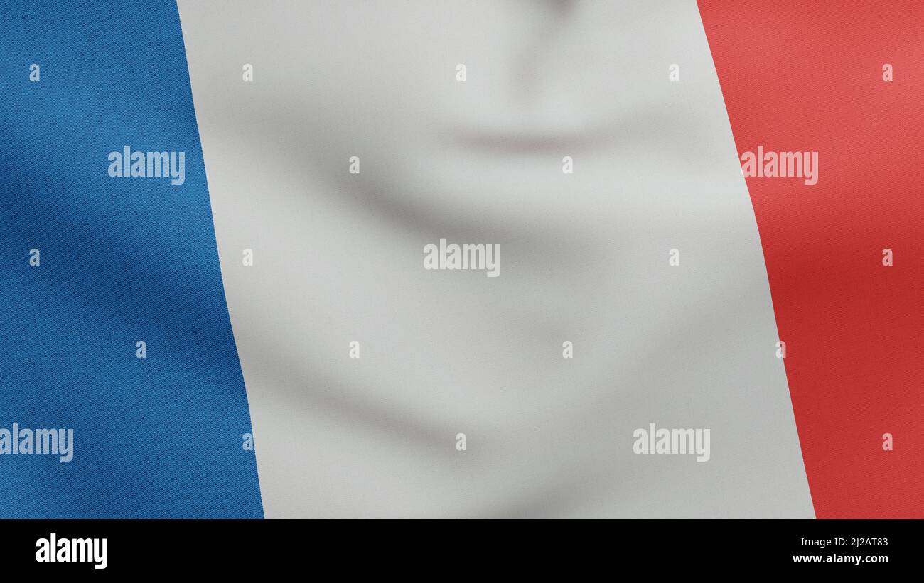 National flag of France waving 3D Render, drapeau francais tricolour or ...