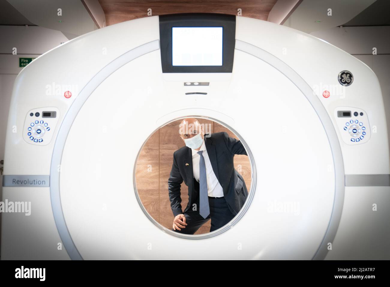 Health secretary Sajid Javid looking at a MRI machine as he visits ...