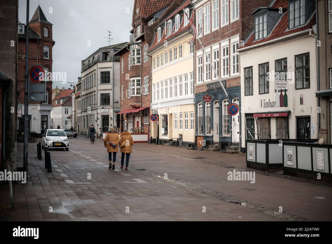 The city of Helsingor, Denmark located along the shoreline of the ...