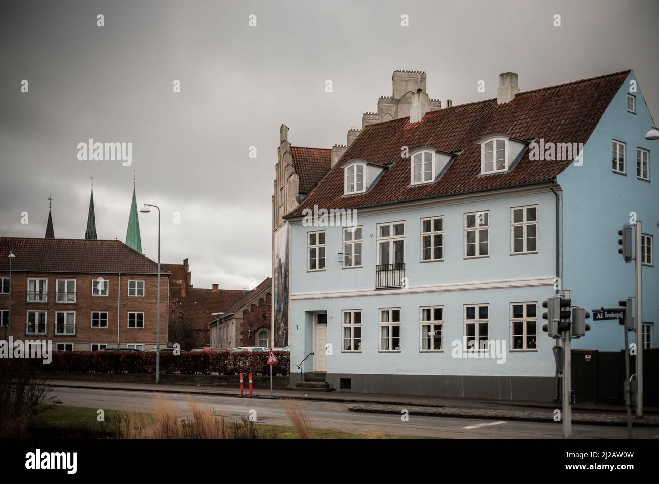 The city of Helsingor, Denmark located along the shoreline of the ...