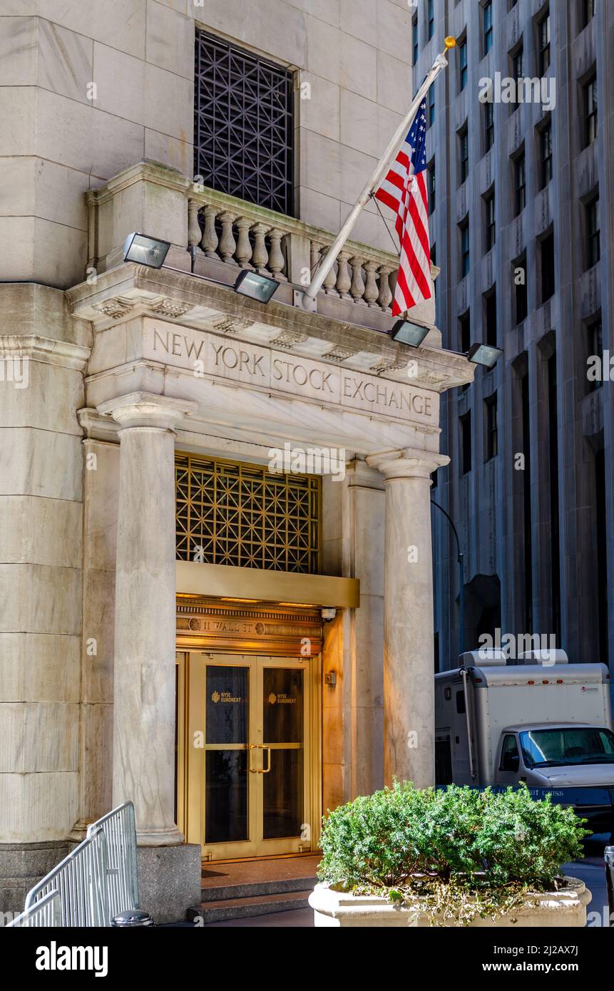 New York Stock Building Exchange golden colored Building Entrance with ...