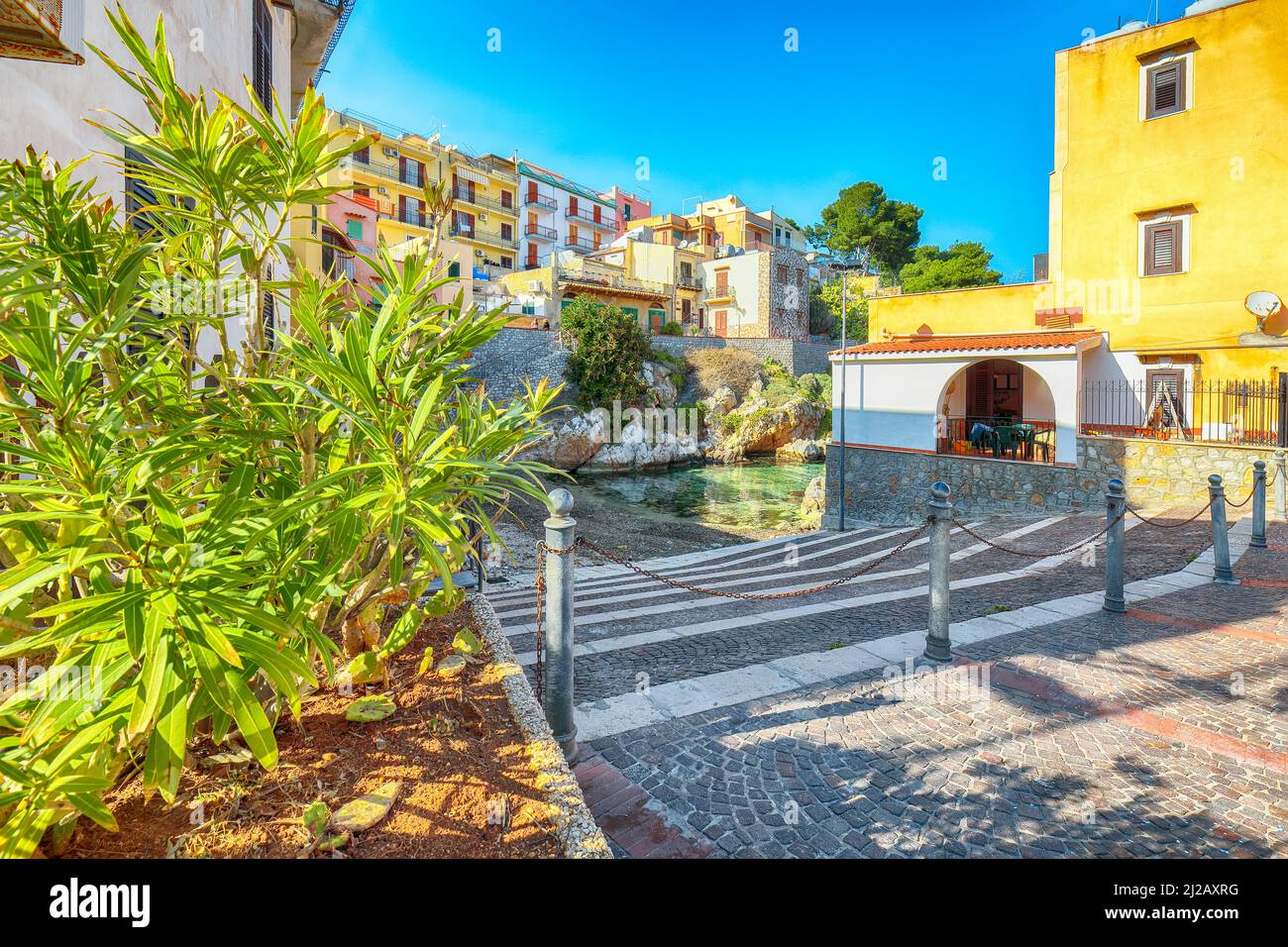 Stunning sunny day over Sant'Elia village. Popular travel destination ...