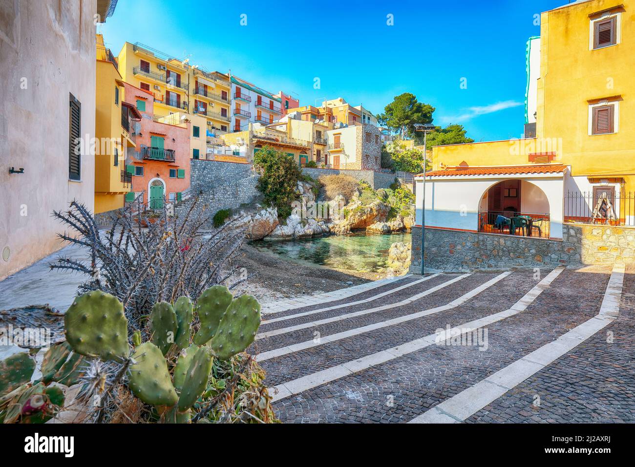 Gorgeous sunny day over Sant'Elia village. Popular travel destination ...