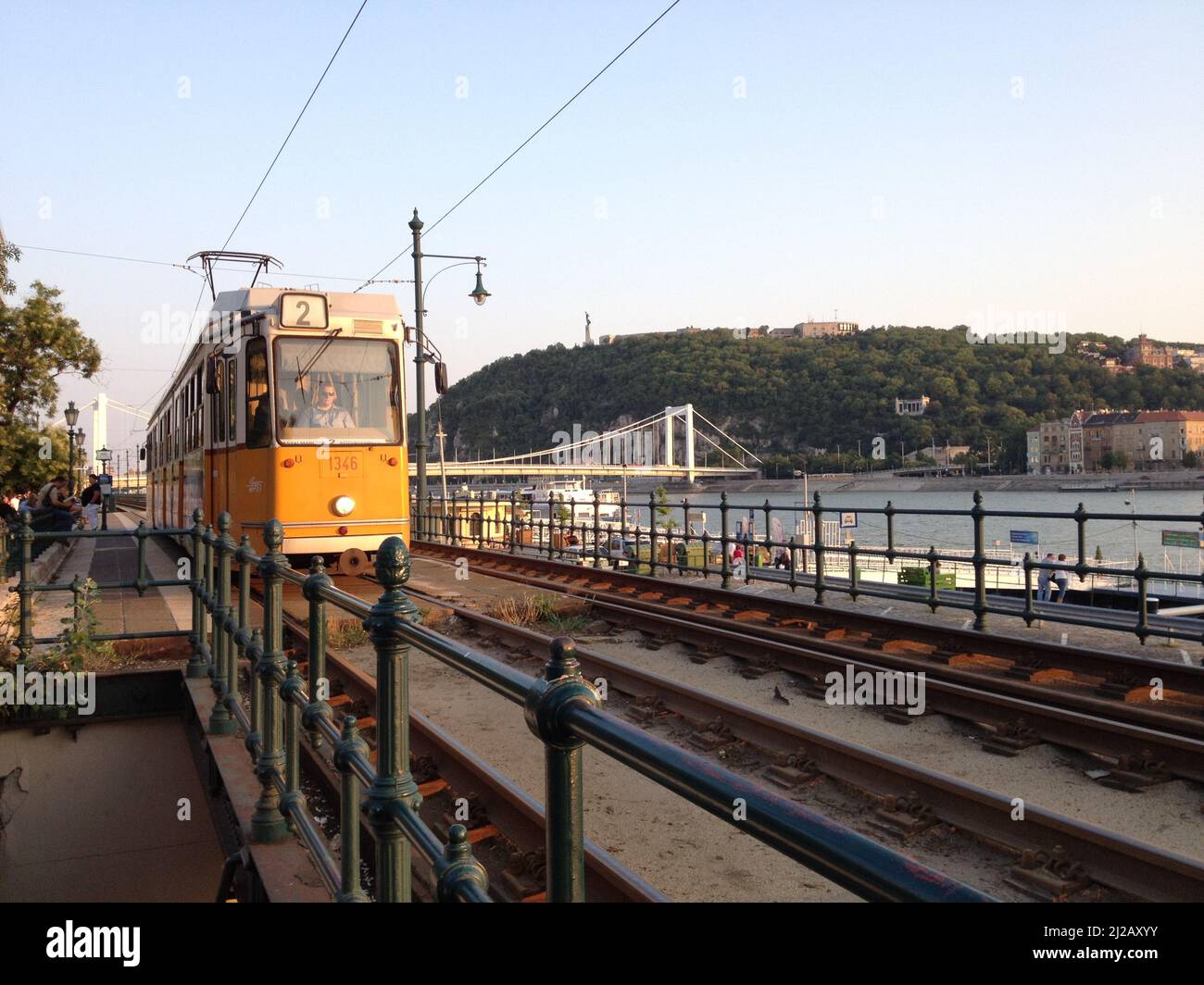 Yellow old cable car in Budapest Stock Photo - Alamy