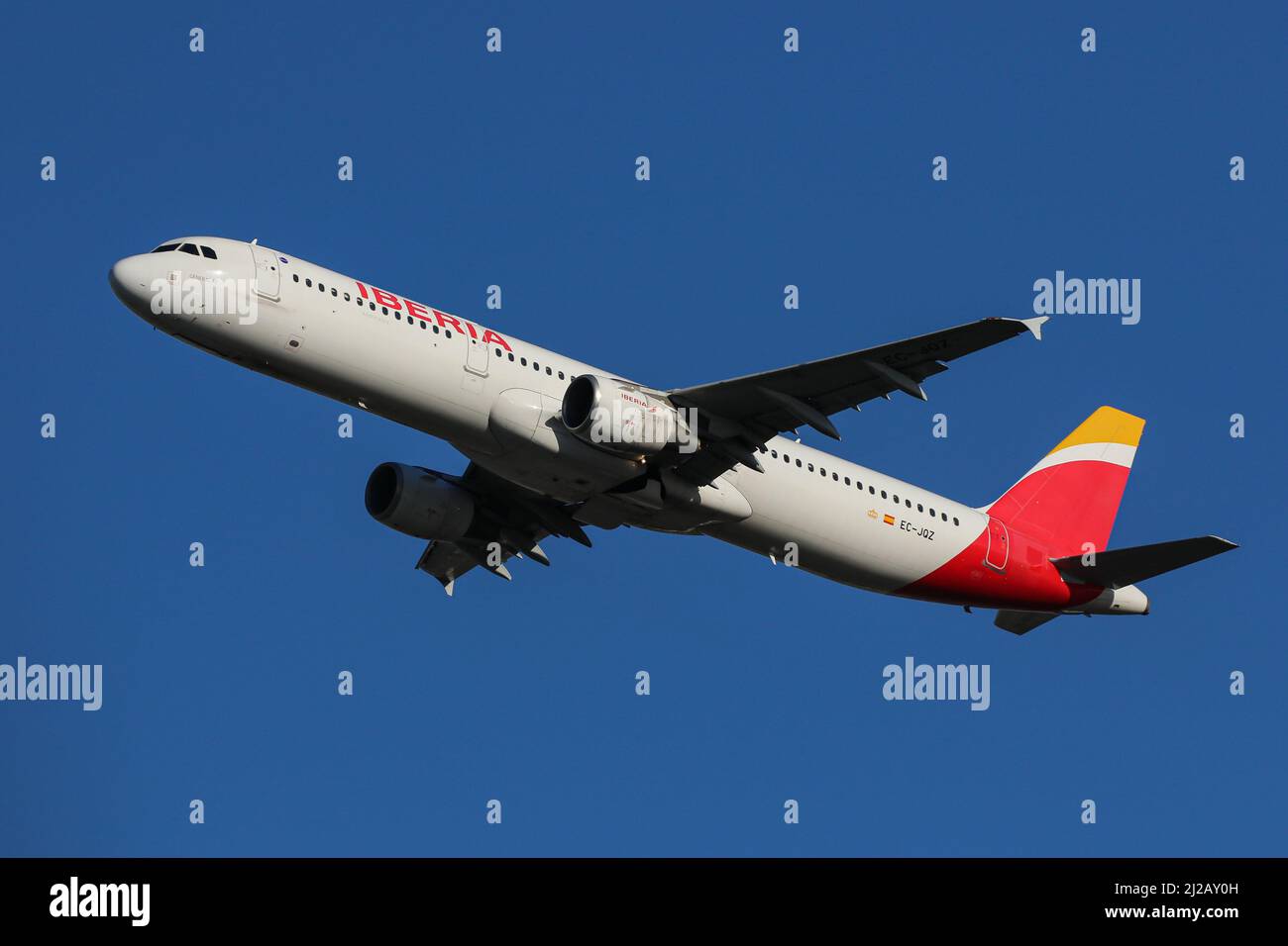 An Airbus A321 operated by Iberia departs from London Heathrow Airport ...
