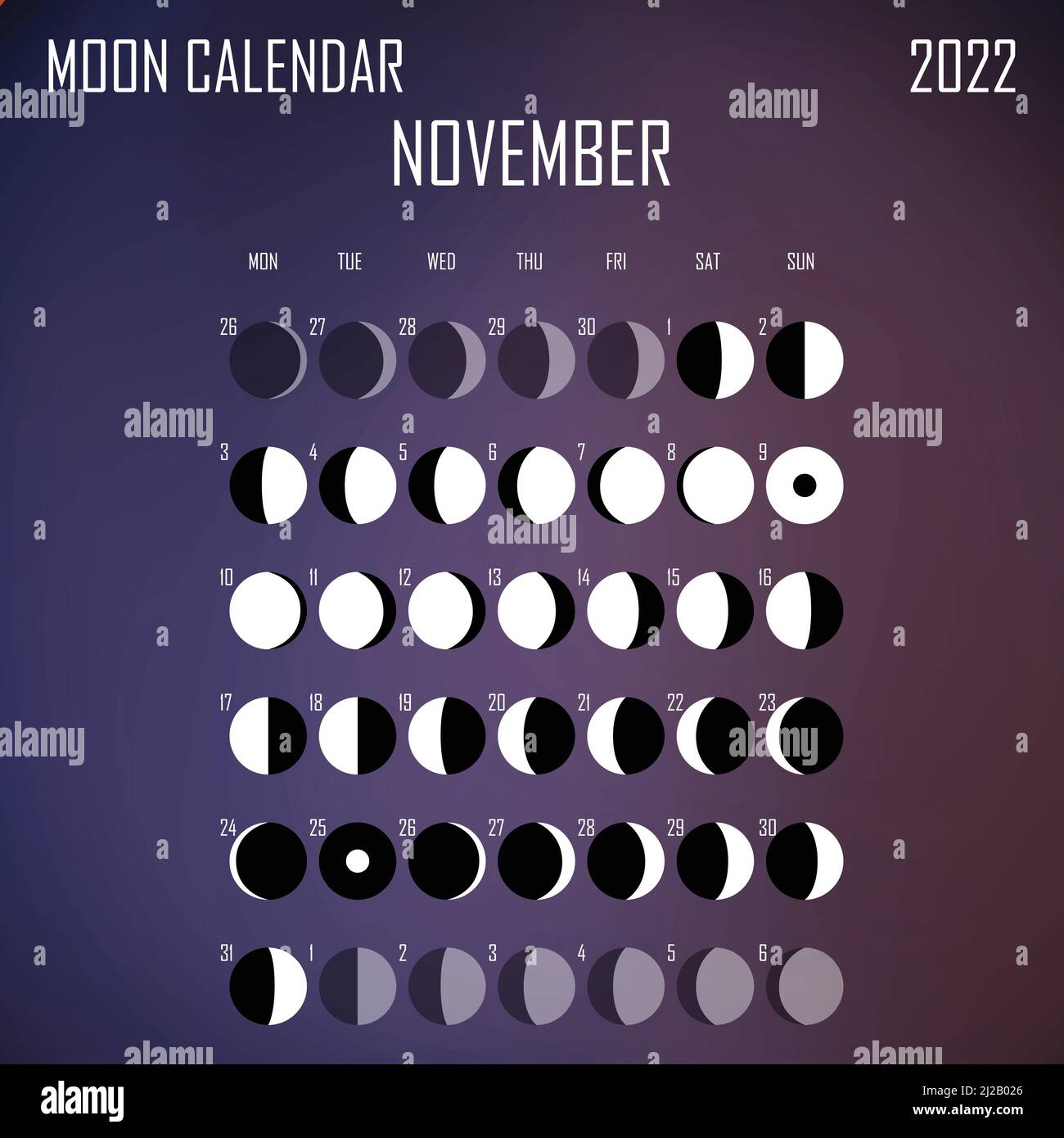November 2022 Moon calendar. Astrological calendar design. planner ...