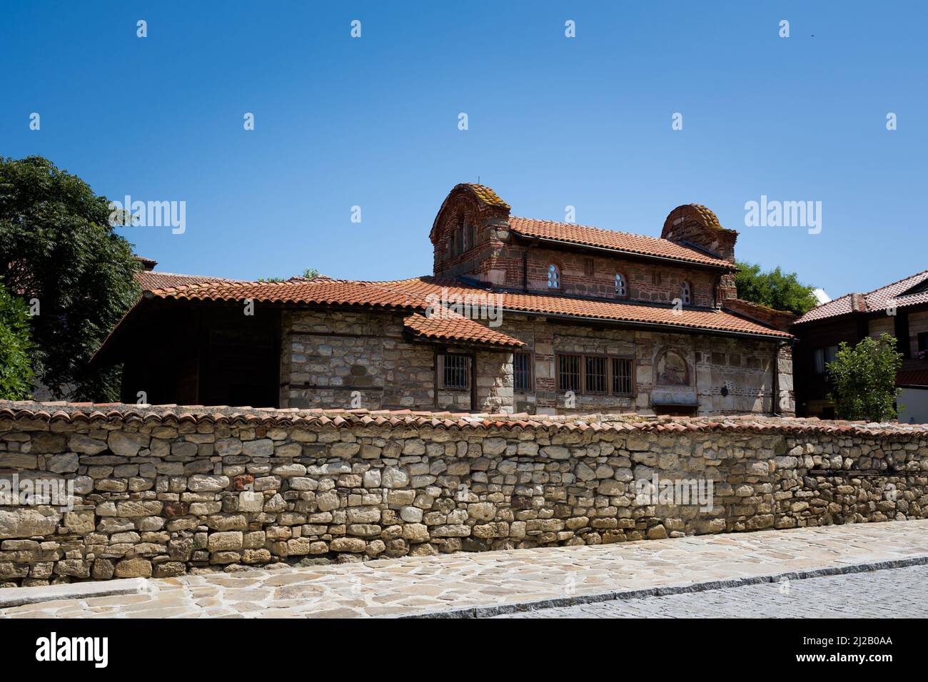 Summer in beautiful Ancient city Nesebar in Bulgaria. Church of Saint ...