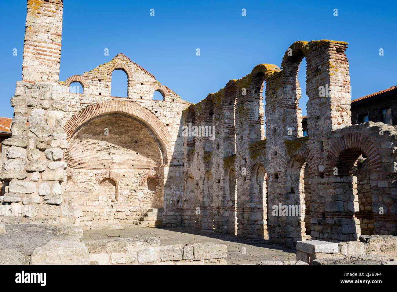 Summer in beautiful Ancient city Nesebar in Bulgaria. Old Bishopric ...