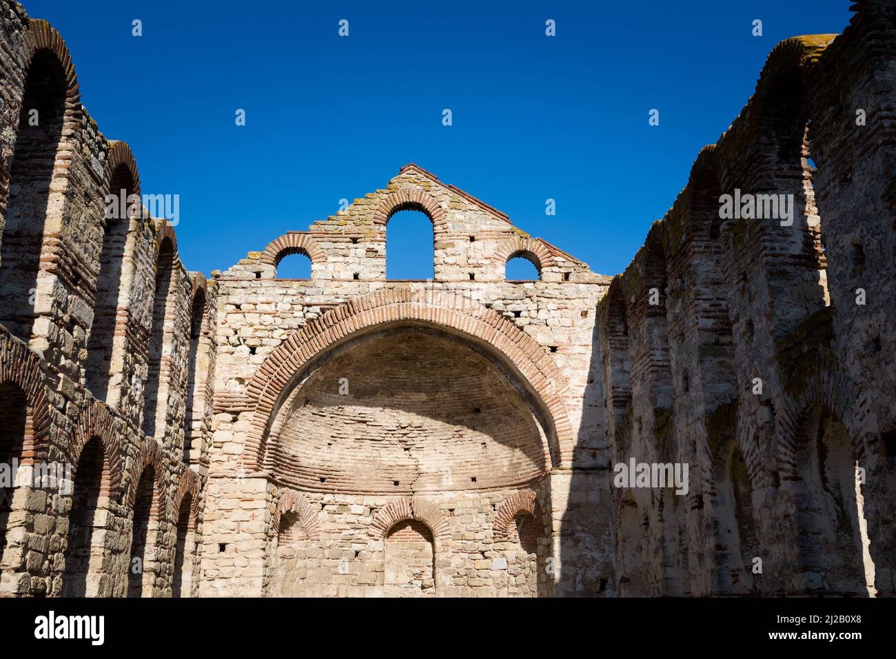 Summer in beautiful Ancient city Nesebar in Bulgaria. Old Bishopric ...