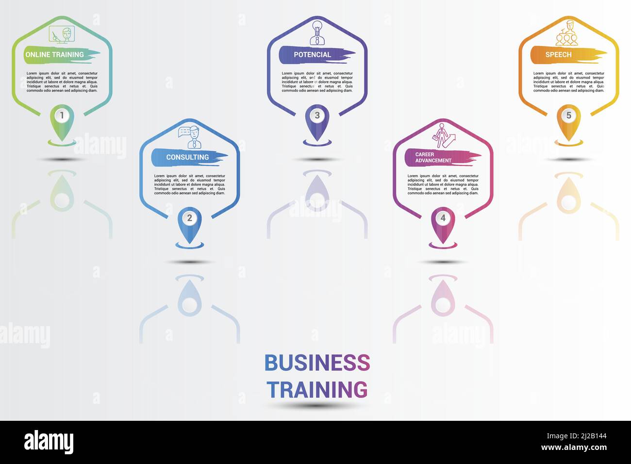 Infographic Business Training icons vector illustration. 5 colored ...