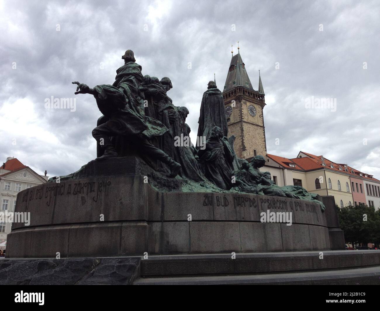 Old Town Square with Jan Hus Memorial in Prague Stock Photo - Alamy