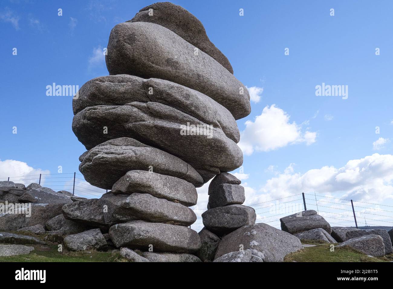 The towering granite rock stack The Cheesewring left by glacial action ...