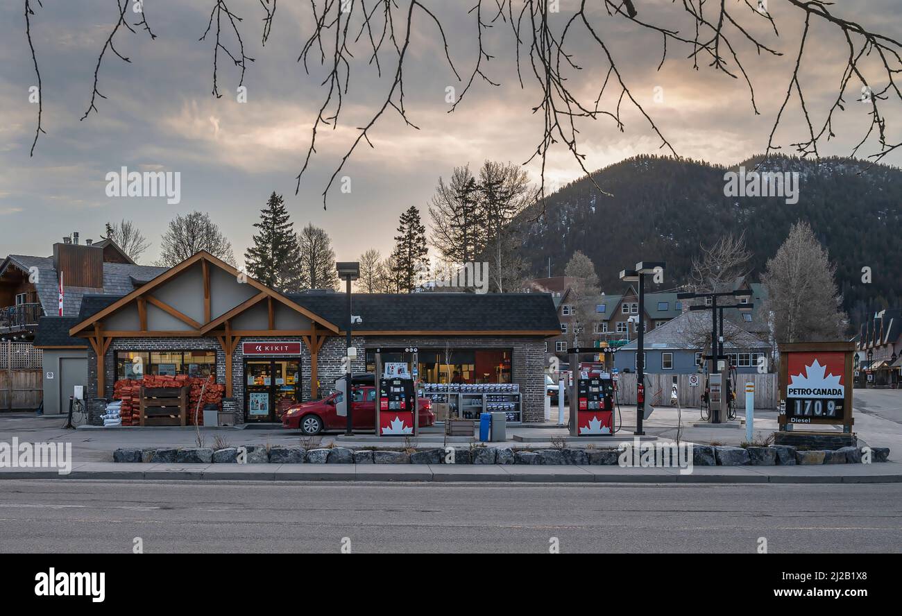 Banff, Alberta, Canada – March 30, 2022: Exterior view of the “Petro ...