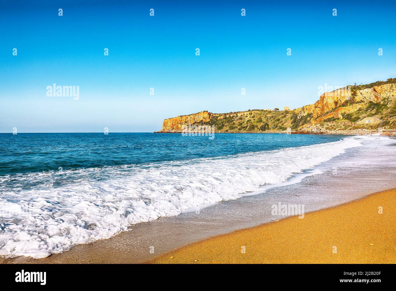 Fantastic view of beach Torre Conca (cape Rais Gerbi). Sunny scene ...