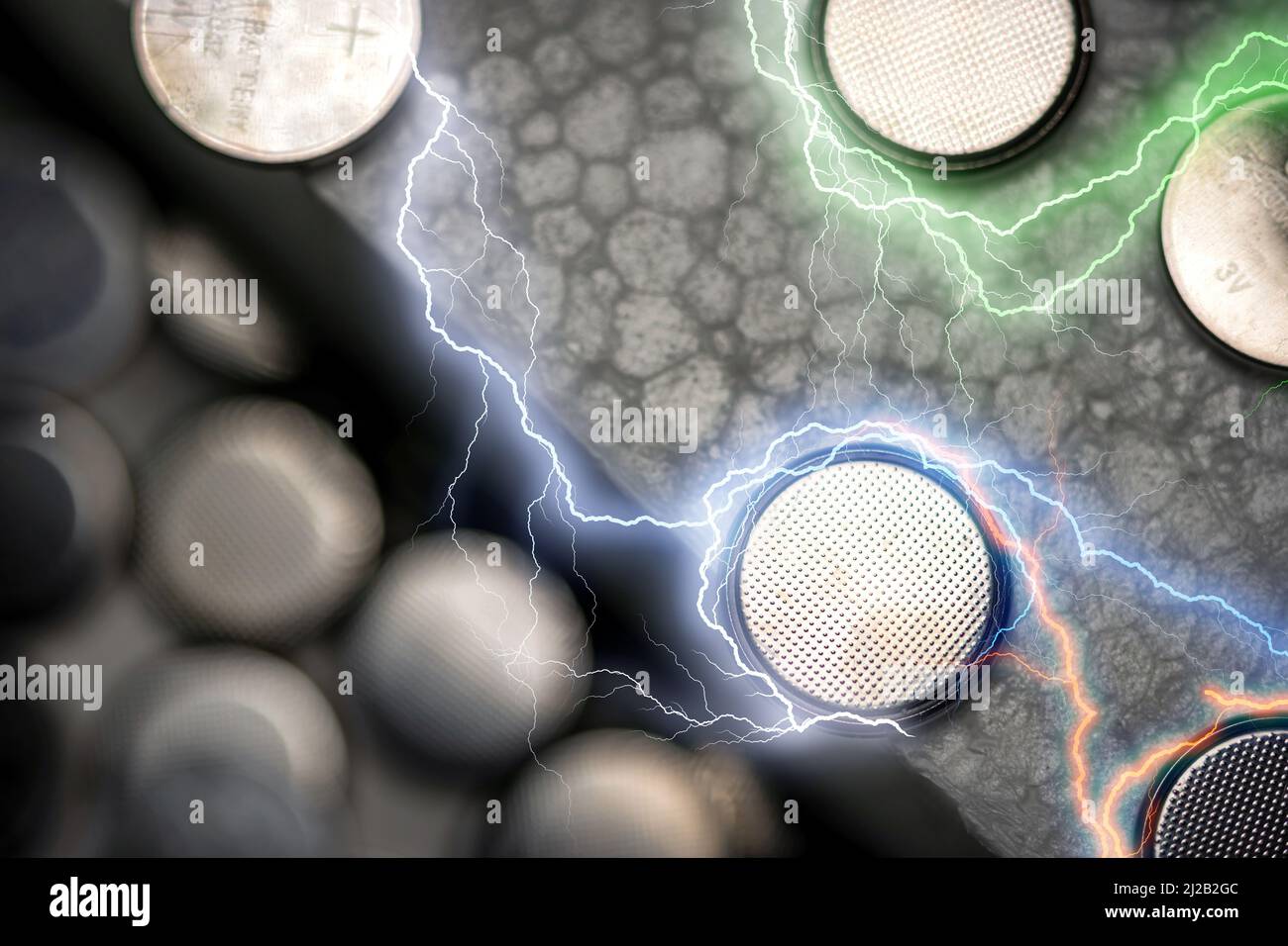 CR2032 coin cell batteries background closeup pan slide Stock Photo - Alamy