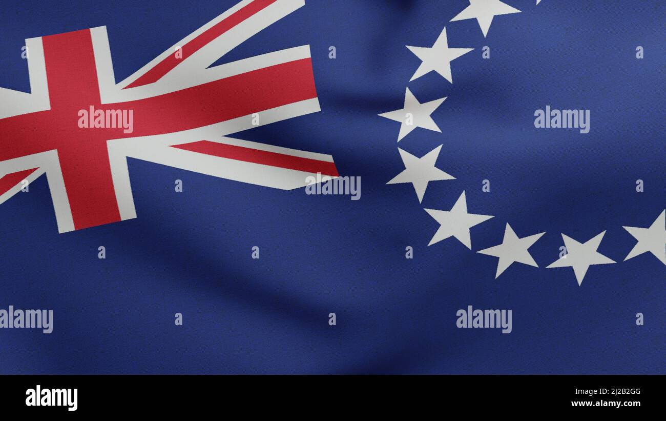National flag of Cook Islands waving 3D Render, Cook Islands Ensign ...