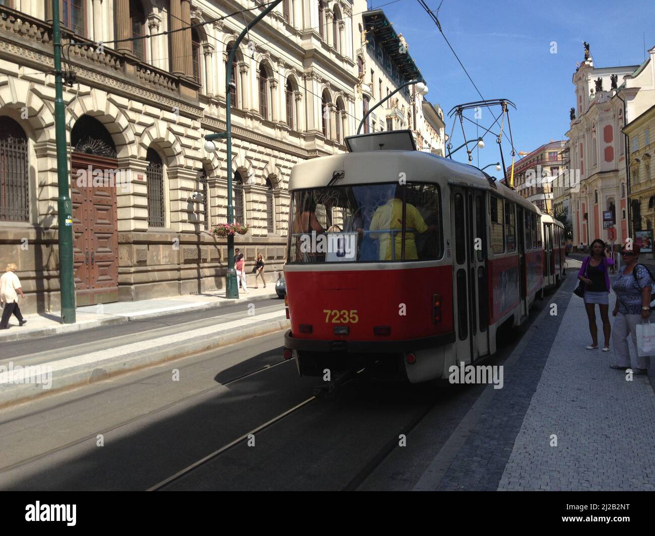 Traditional Cable Car in Prague old town Stock Photo - Alamy