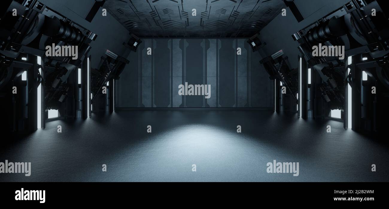 Empty Cyber Virtual Reality Futuristic Industrial Room Innovative Dark ...
