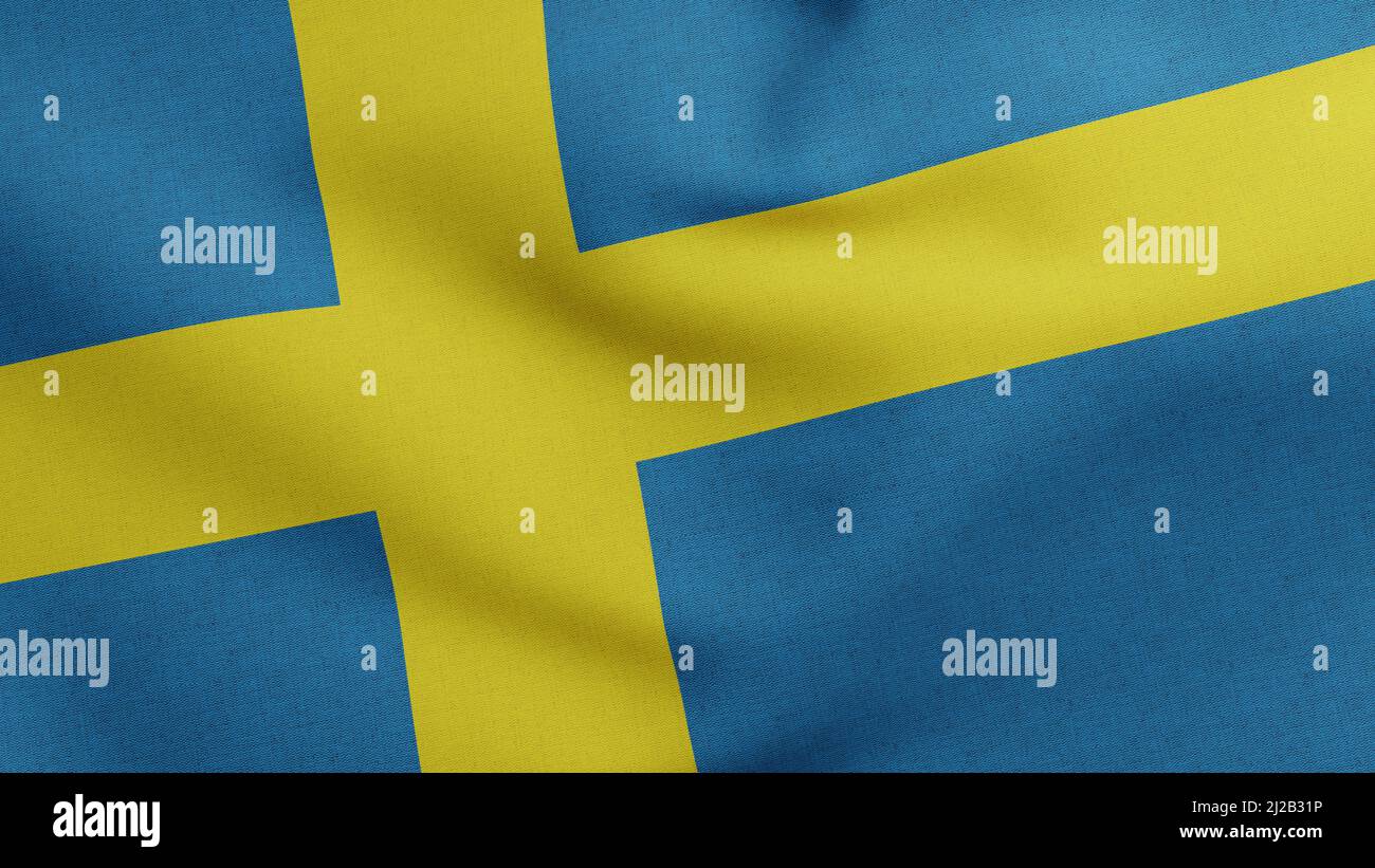 National flag of Sweden waving 3D Render, Sveriges flagga with yellow ...