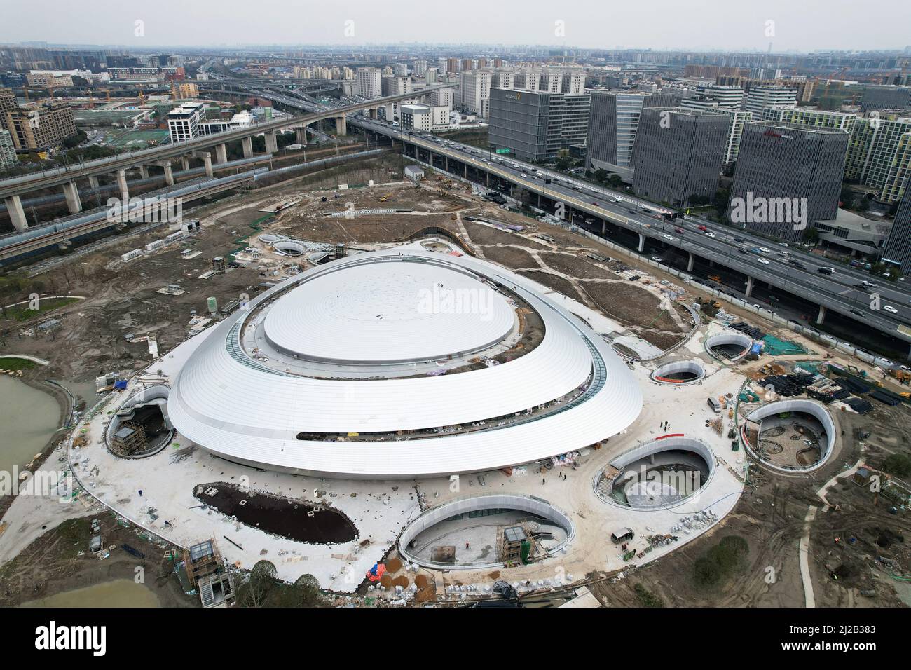An aerial view of the Esports Stadium of the Asian Games in Hangzhou ...