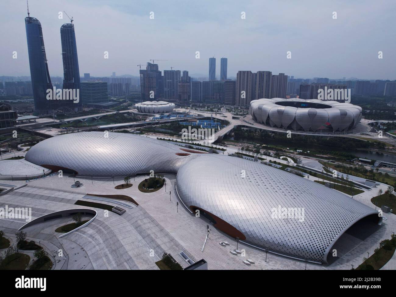 An aerial view of the Stadium and natatorium of the Olympic Sports ...