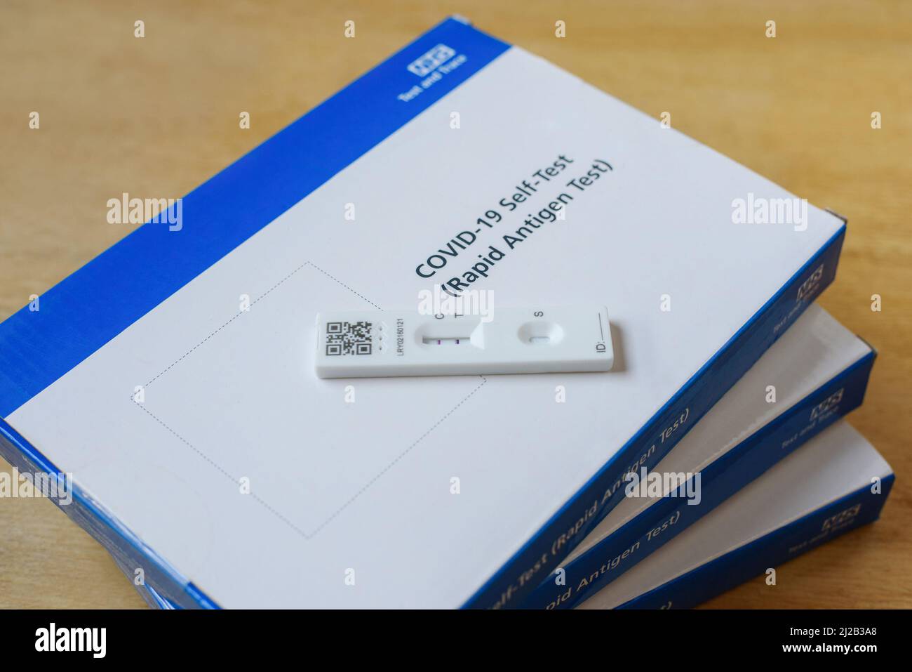 31st March 2022, England: A set of NHS lateral flow with a test result ...
