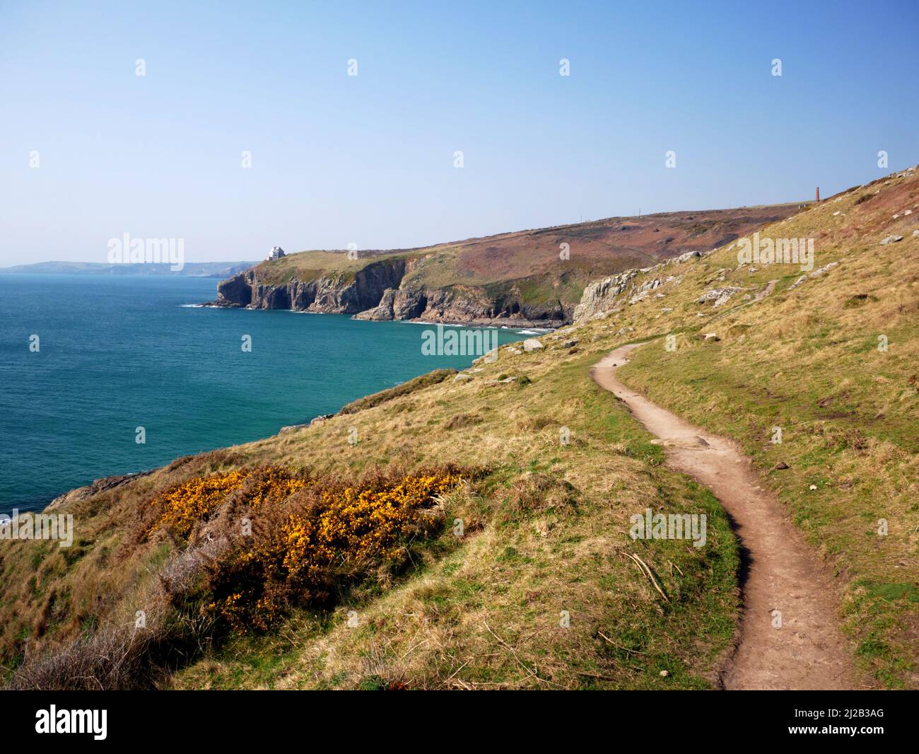 The coastal path approaching Rinsey Head, Porthleven, Cornwall Stock ...