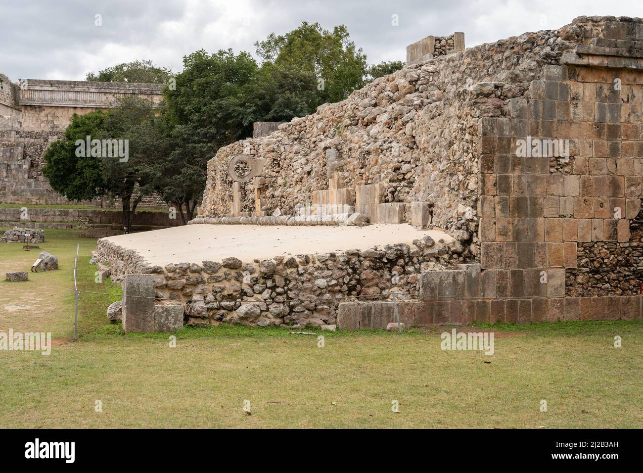 Ring Mayan ball game in the ancient city of Uxmal, horizontal Stock ...