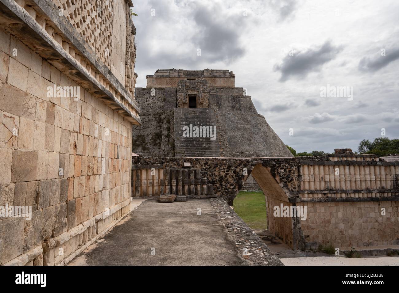 Uxmal temple complex in Yucatan, Mexico, grey sky, no people, horizontal Stock Photo - Alamy