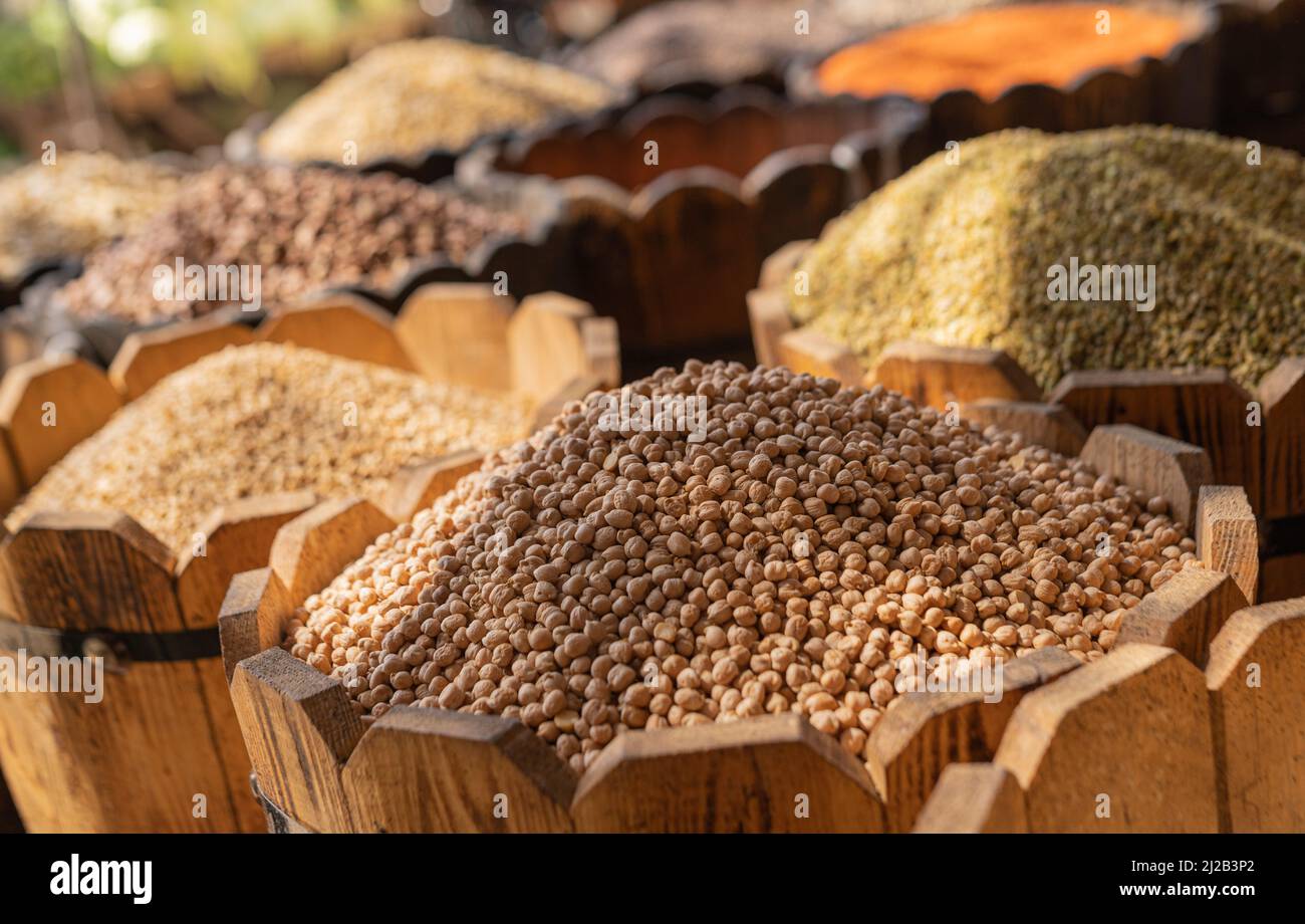 Dried food products on the arab street market stall Stock Photo - Alamy