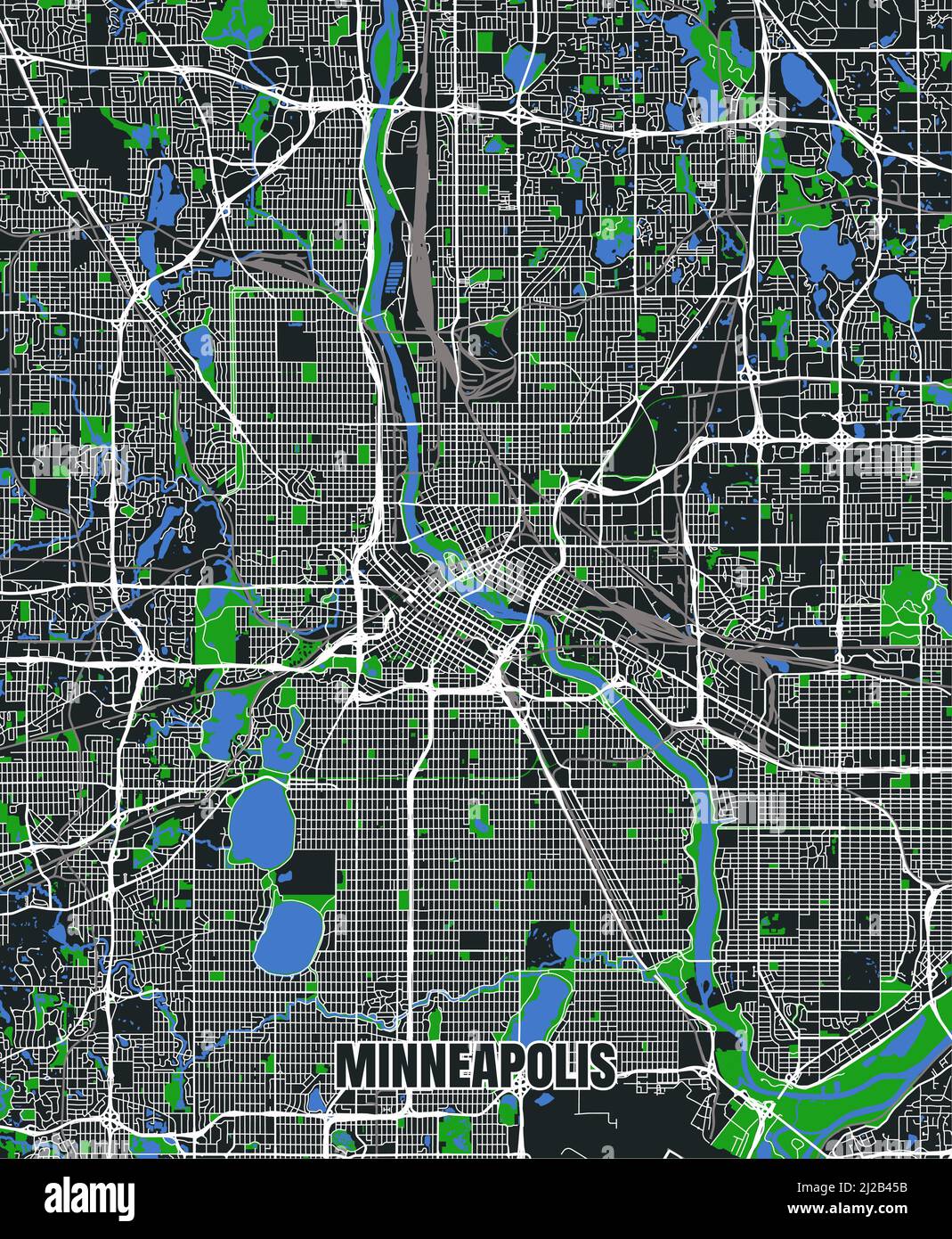 Vector poster editable city map Minneapolis, USA Stock Vector Image ...