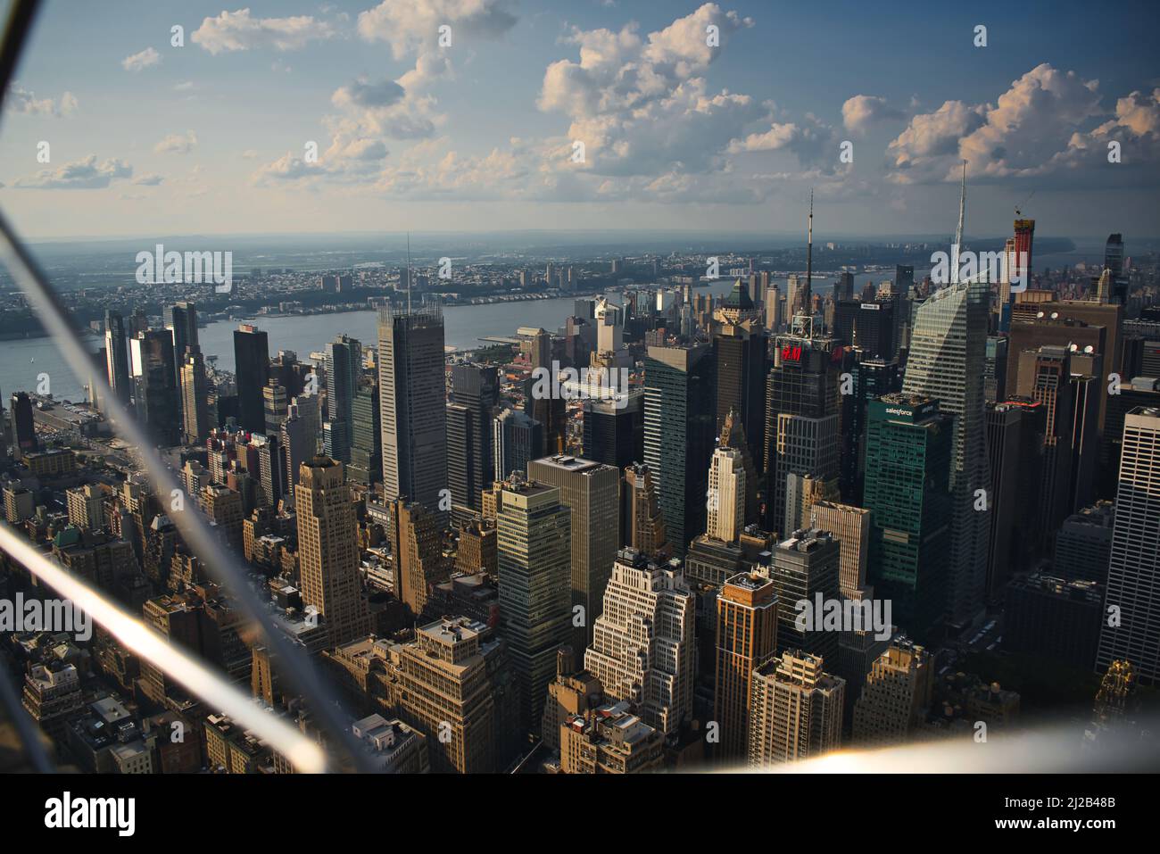 An aerial shot of the New York skyline view with tall buildings taken ...