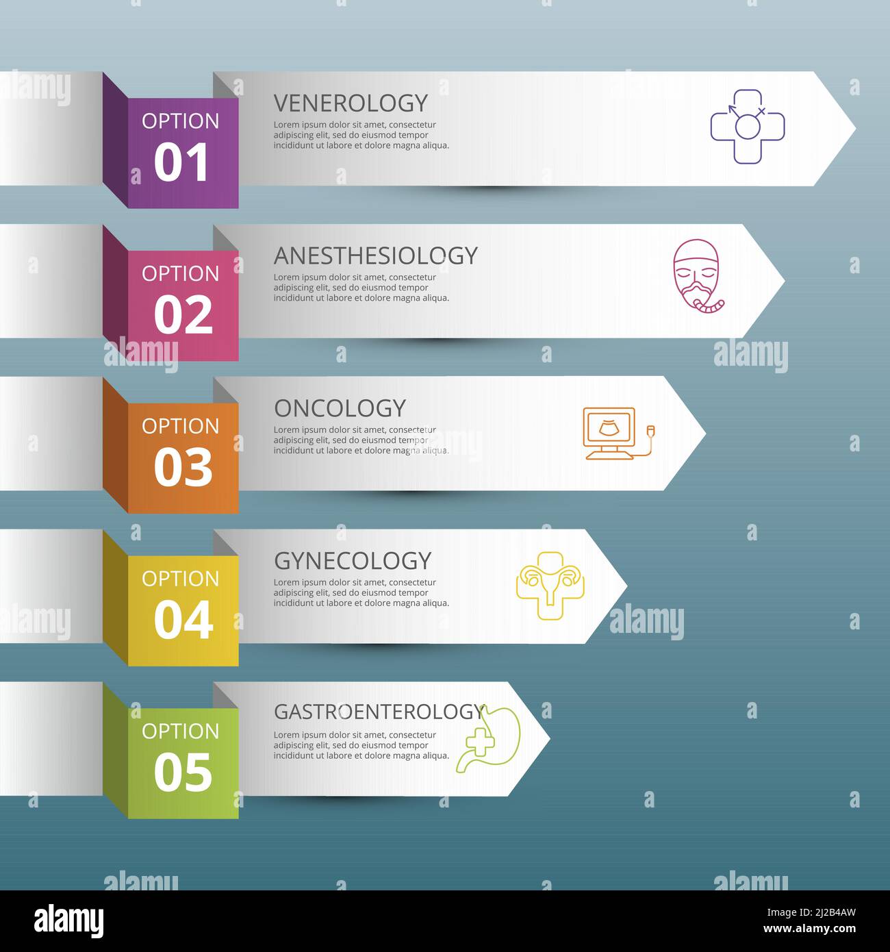 Infographic Medical icons vector illustration. 5 colored steps info ...