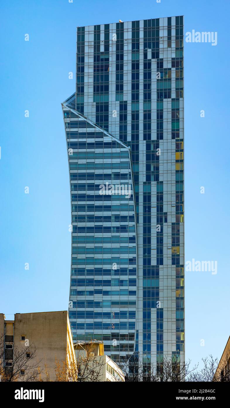 Warsaw, Poland - March 18, 2022: Zlota 44 The Sail residential tower by Amstar and BBI ...