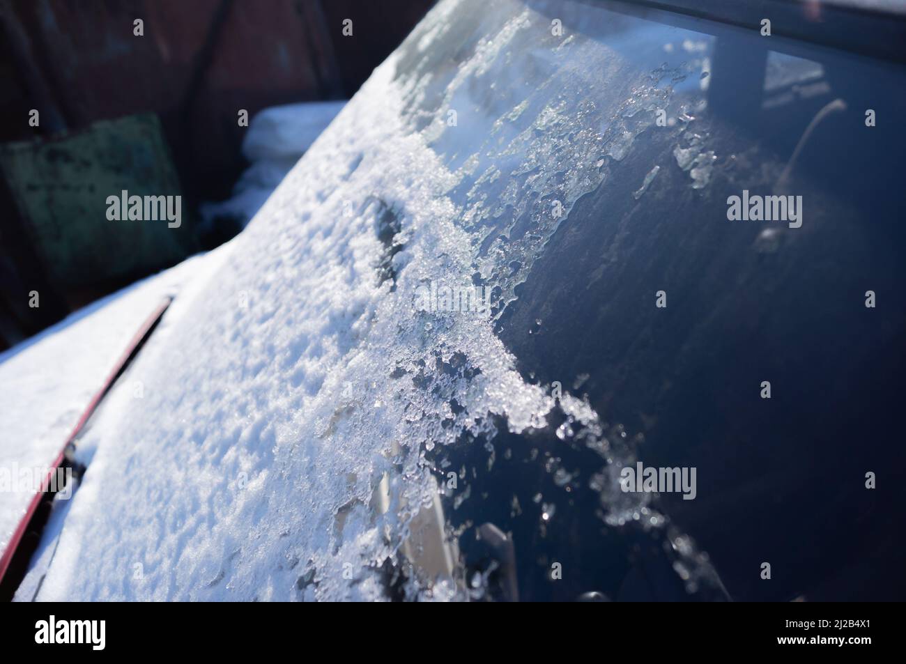 snow on the windshield of a car in winter Stock Photo - Alamy