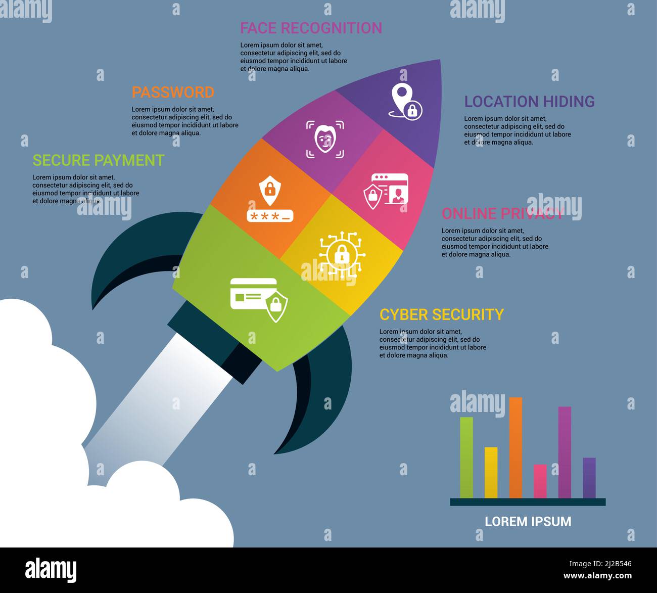 Infographic Internet Security icons vector illustration. 6 colored ...