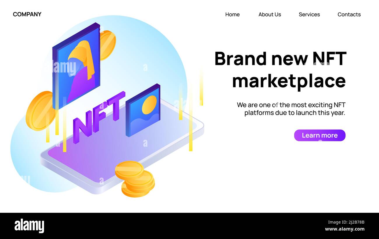New NFT marketplace. Landing Website Page. Vector illustration Stock ...