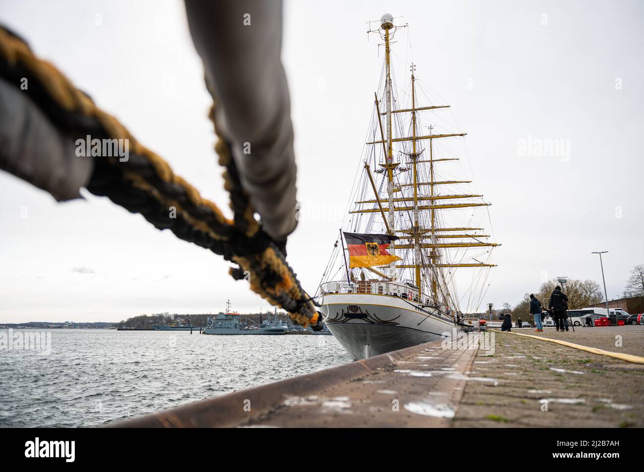 Kiel, Germany. 31st Mar, 2022. The sail training ship "Gorch Fock" lies ...