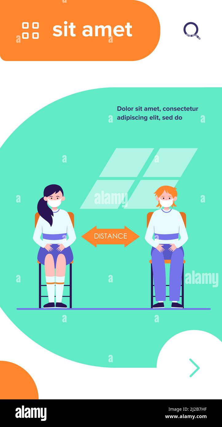 School students wearing masks. Teen children sitting at desk, keeping ...