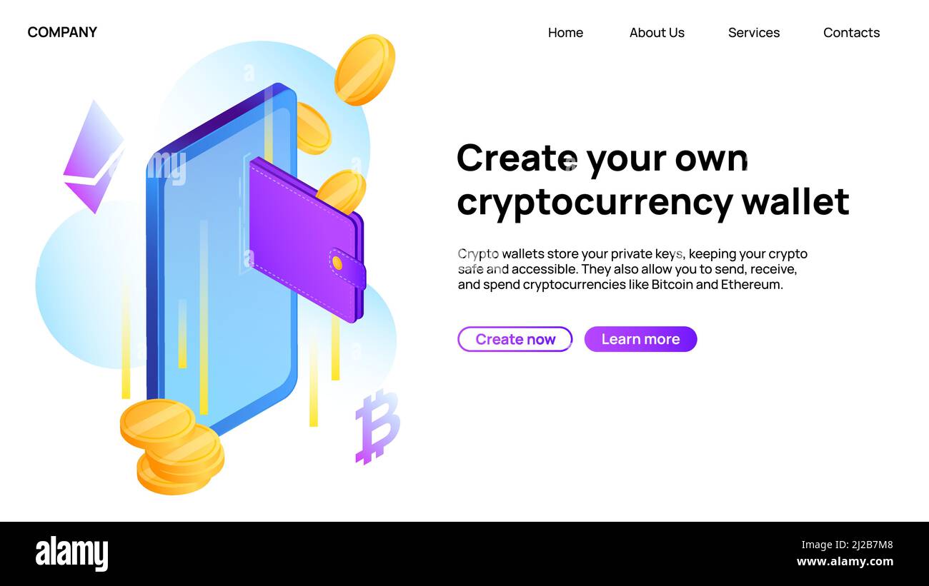 Cryptocurrency wallet service. Creative Landing Website Page. Vector ...