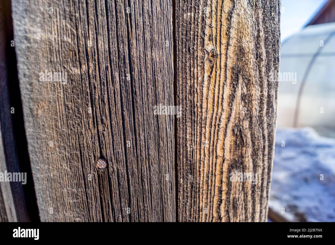 Wooden texture with sun glints and hammered nails Stock Photo - Alamy