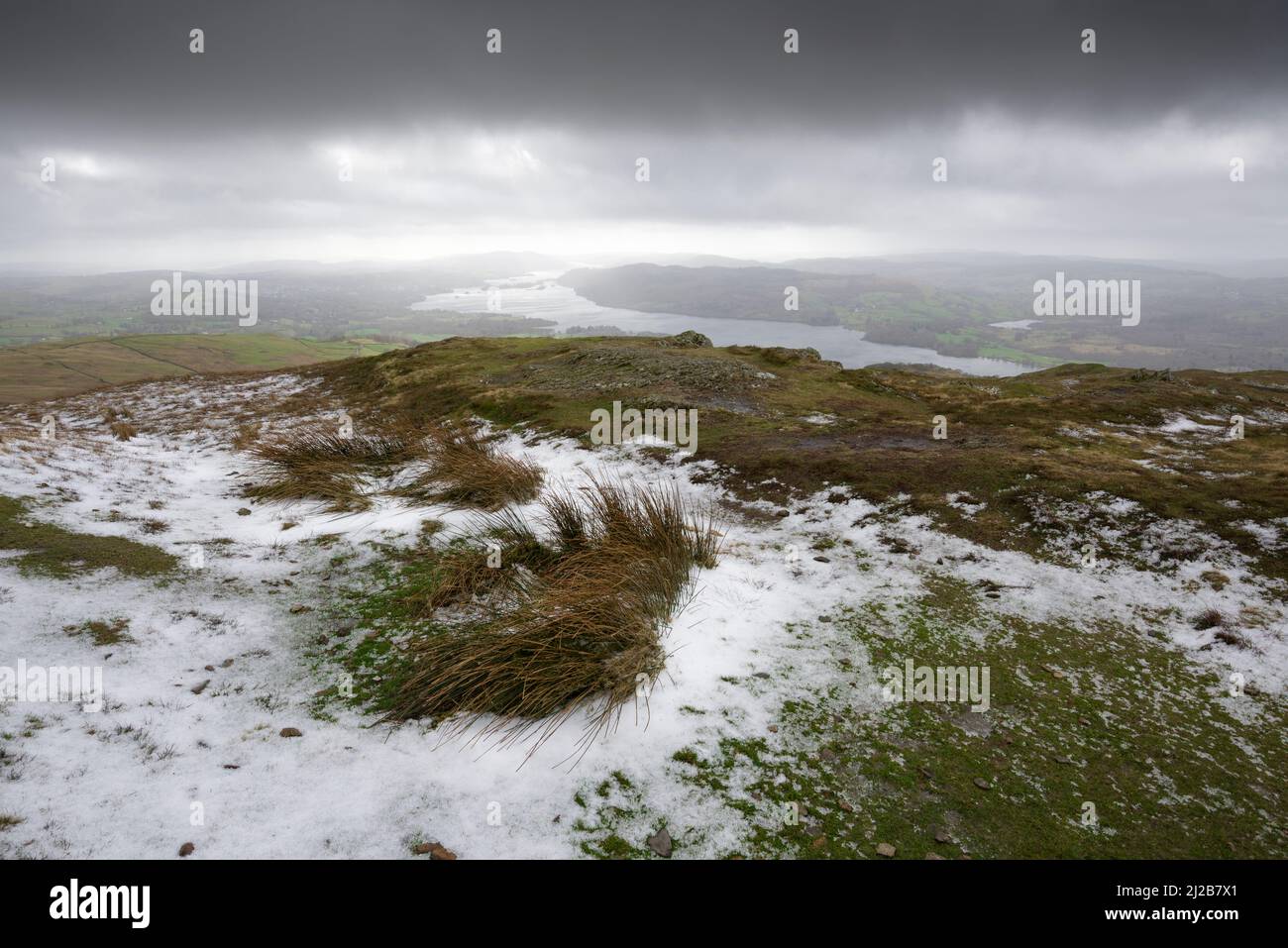 Wansfell Pike in late winter with lake Windermere beyond in the Lake ...