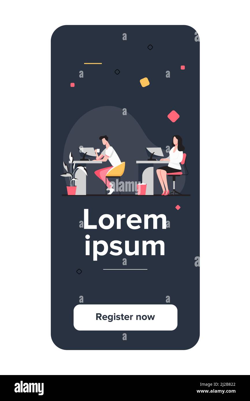 Employees working at computers. Office people, workplaces, co-working ...