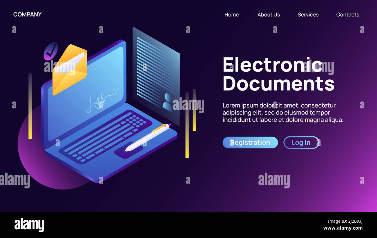 Electronic Documents service. Creative Landing Website Page. Vector ...