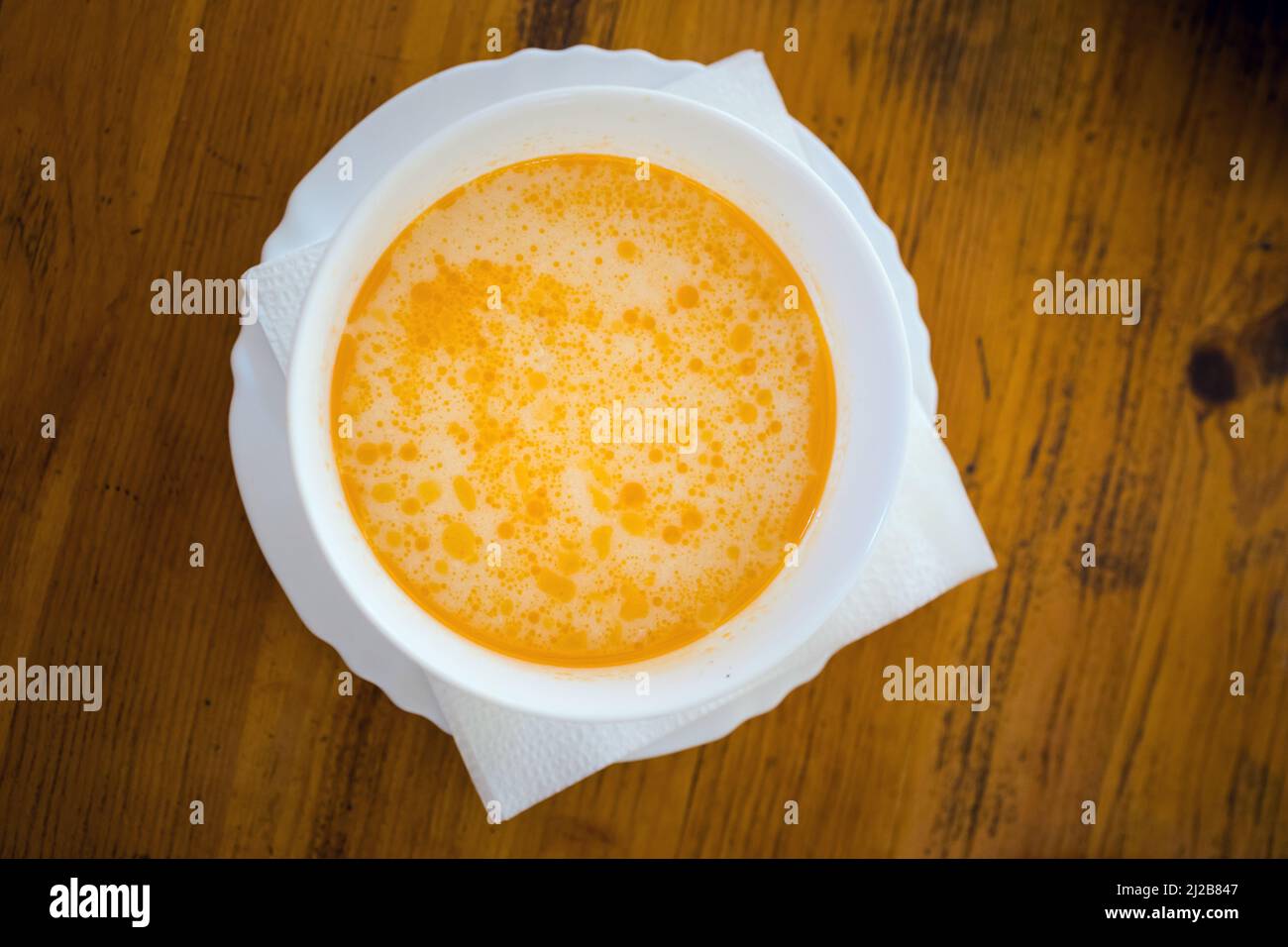 Delicious colorful local food tripe soup in a restaurant. Traditional ...