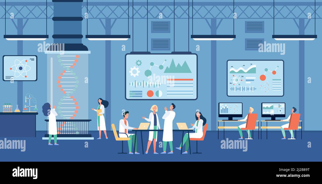 Medical scientist working in science researching lab flat vector ...