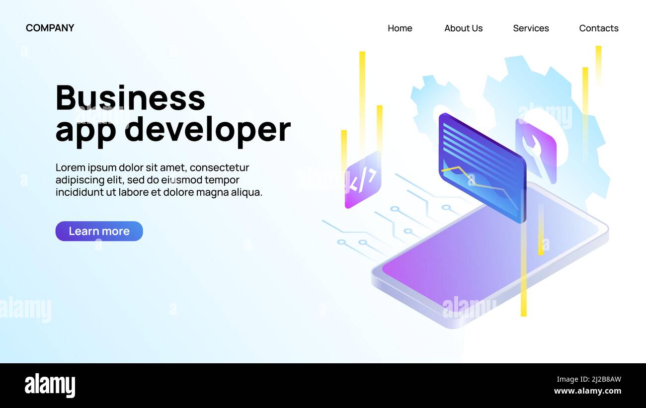 Business app development. Landing Website Page. Vector illustration ...