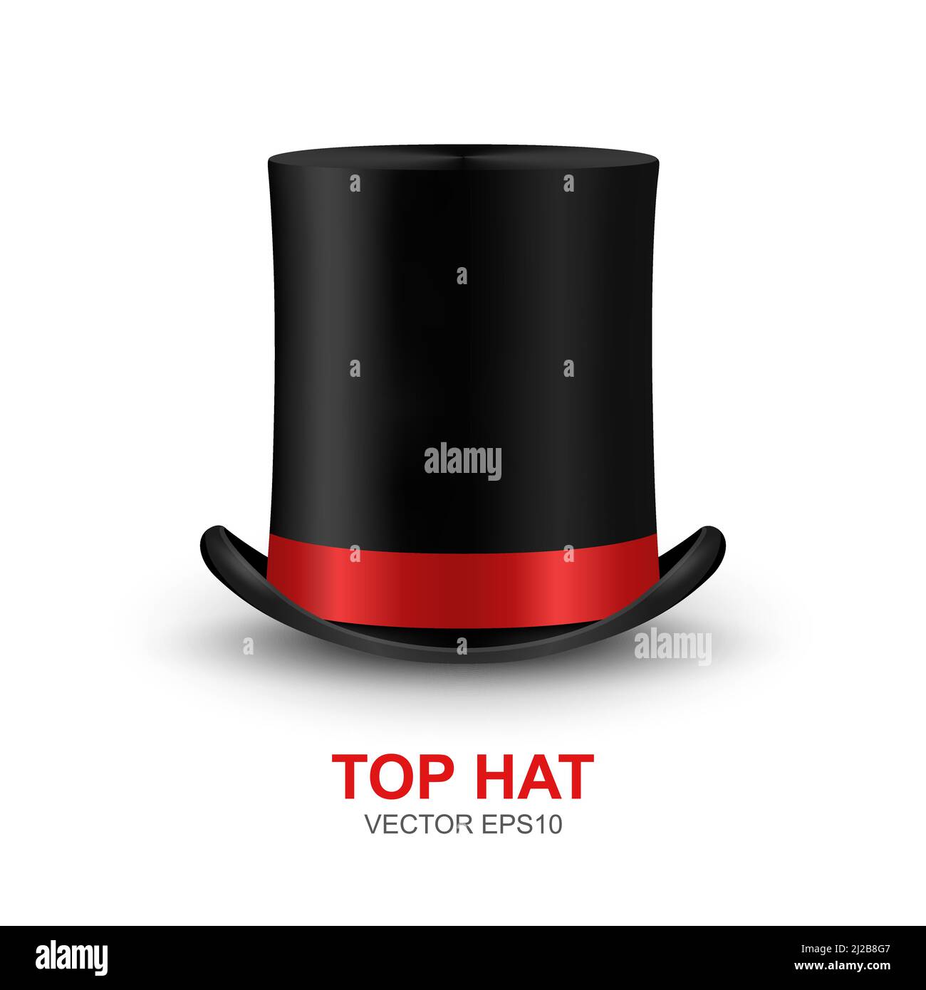 Vector 3d Realistic Retro, Vintage Black Top Hat with Red Ribbon Icon ...