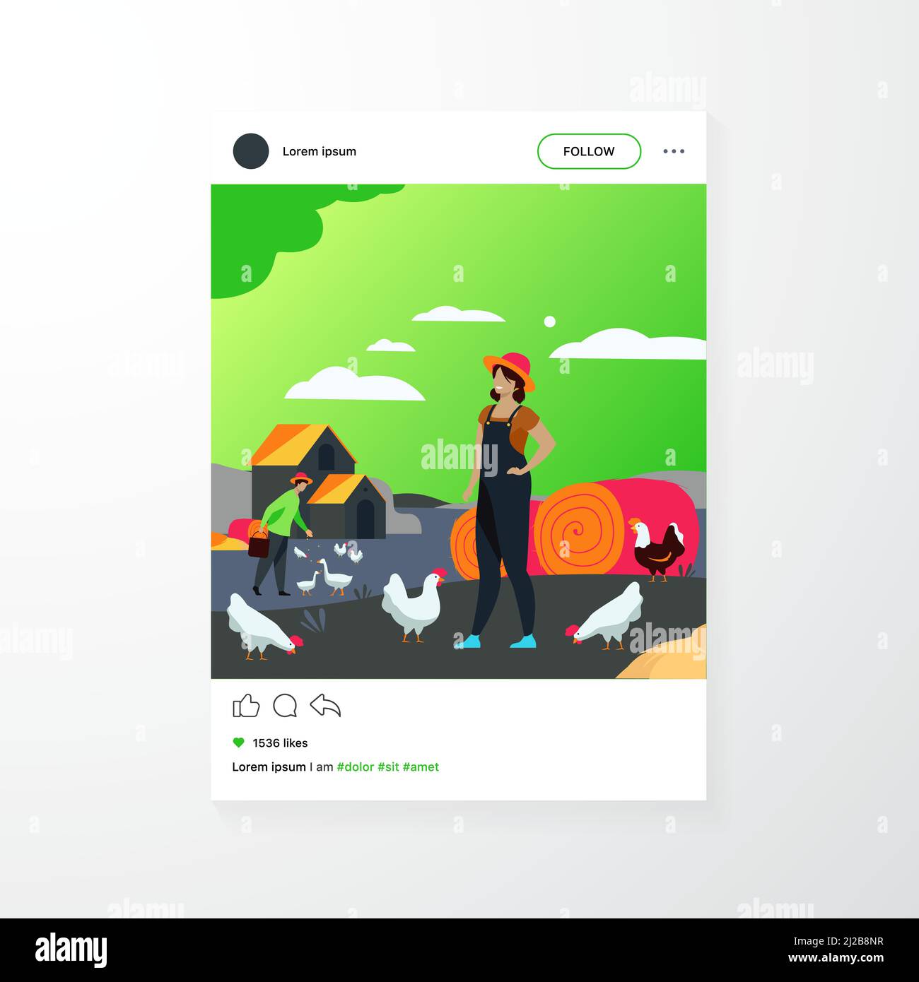 Farmers working on chicken farm isolated flat vector illustration ...